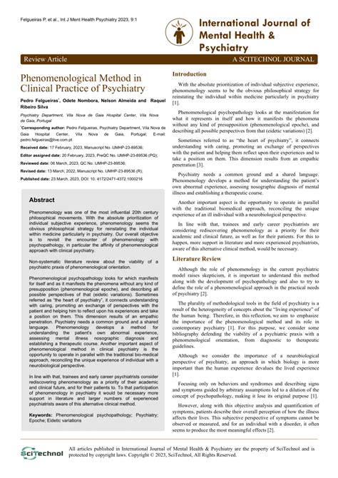 Pdf Phenomenological Method In Clinical Practice Of Psychiatry