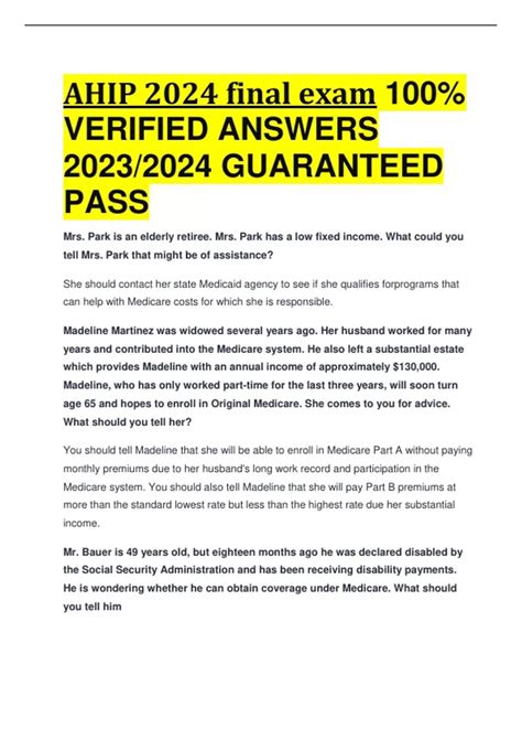 AHIP 2024 Final Exam 100 VERIFIED ANSWERS 2023 2024 GUARANTEED PASS