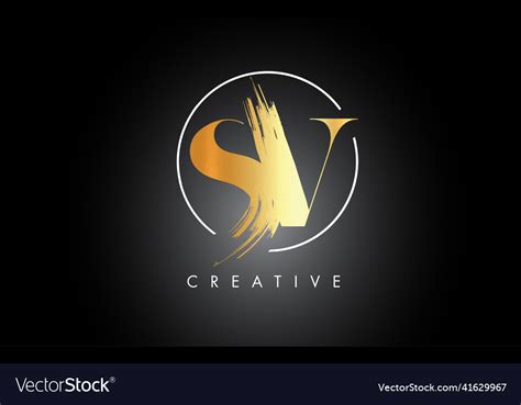 Golden Sv Brush Stroke Letter Logo Design Black Vector Image