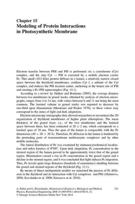 Modeling Of Protein Interactions In Photosynthetic Membrane Chapter