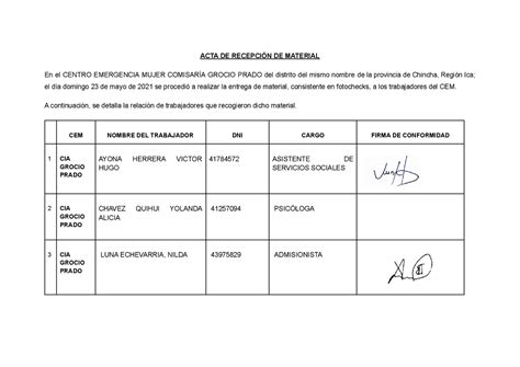Introducir 48 Imagen Modelo De Acta De Recepcion De Materiales