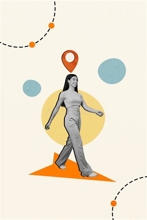 Creative Vertical Collage Tourism Navigation Girl Using Geolocation Pin