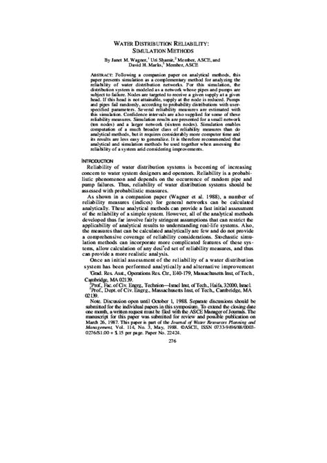 pdf water distribution reliability simulation methods