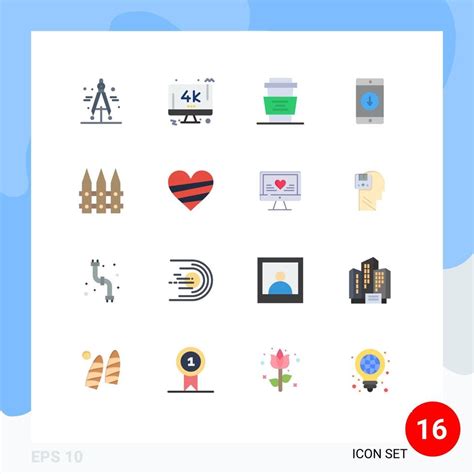 16 Universal Flat Color Signs Symbols Of Fence Down Cafe Mobile Application Application Editable