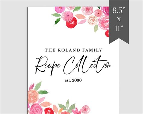 Watercolor Floral Recipe Book Template Printable Cookbook Template