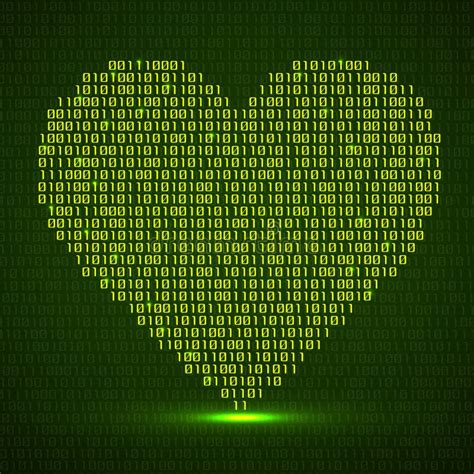 abstract glowing heart of binary code digital love stock illustration