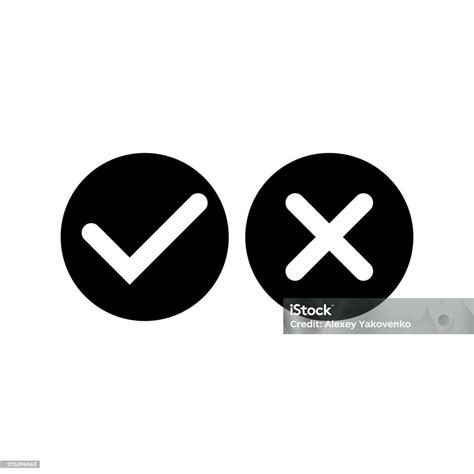 확인 표시 또는 진드기 크로스 체크 마크 격리 된 흰색 배경에 현대 검은 디자인 개념에 설정 된 평면 아이콘 Eps 10 벡터