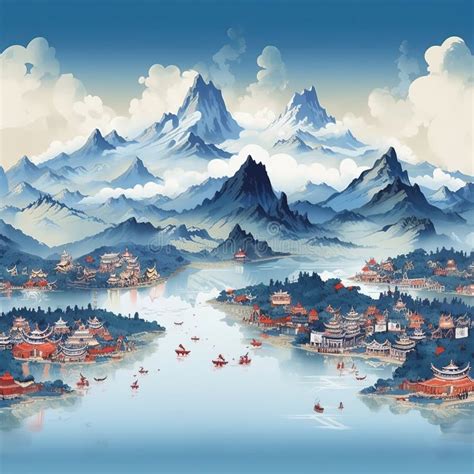 Creative Manipulation Of Chinese Landscape Stock Illustration