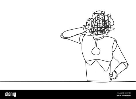Single Continuous Line Drawing Robot With Round Scribbles Instead Of Head Doubting Robot
