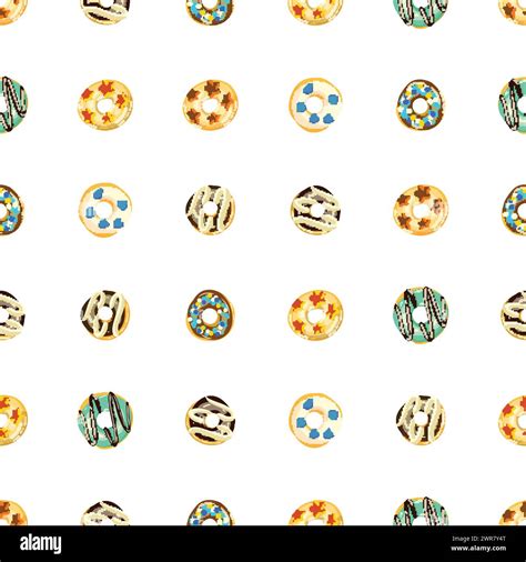 Seamless Donut Pattern On White Background With Various Toppings Stock Vector Image Art Alamy