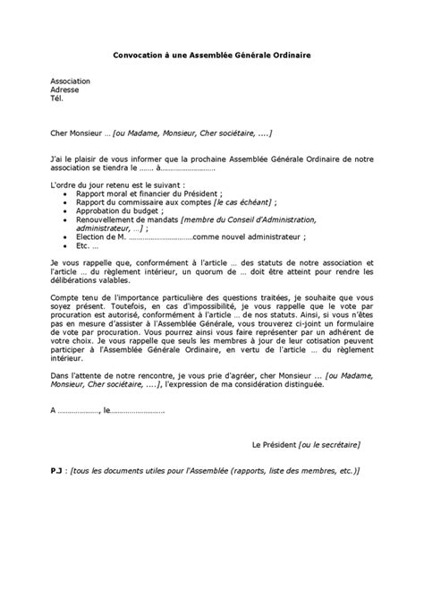 Modele De Convocation à Une Assemblée Générale Ordinaire Doc Pdf