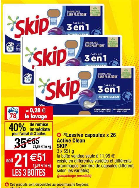 Promo Lessive Capsules X 26 Active Clean Skip Chez Migros France