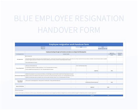Blue Employee Resignation Handover Form Excel Template And Google