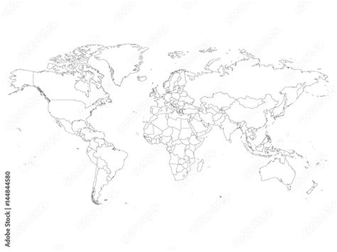 Fototapeta mapa świata dla dzieci World map with country borders thin