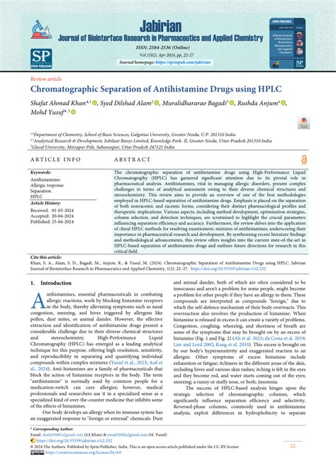 Pdf Chromatographic Separation Of Antihistamine Drugs Using Hplc