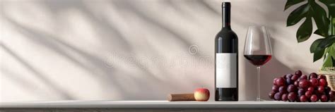 Red Wine Bottle Mockup With Glass Wineglass Red Drink With Copy Space