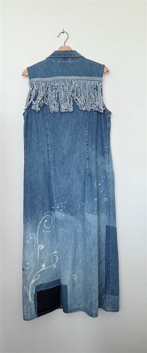 Refashioned Duster Long Denim Duster Blue Jeans Duster Long Denim Vest