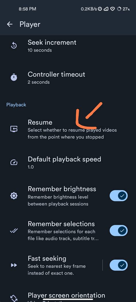 Suggestion The Resume Playback Option Could Be Made As A Switch