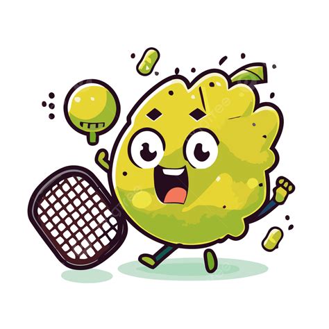 Free Pickleball Vector Sticker Clipart Cartoon Lemon Playing Tennis