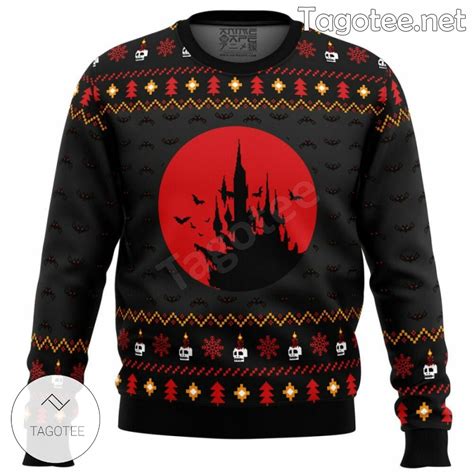 Castlevania Creepy Castle Skull Pattern Xmas Ugly Christmas Sweater