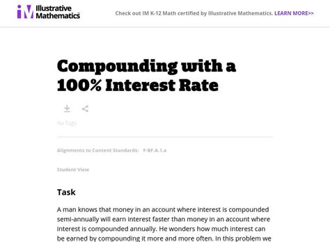Illustrative Mathematics F Bf Compounding With A 100 Interest Rate Lesson Plan For 9th 10th