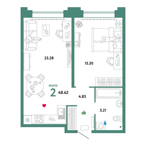 Купить 2 комнатную квартиру 48 62м² этаж №2 кв №567 в ЖК Сердце