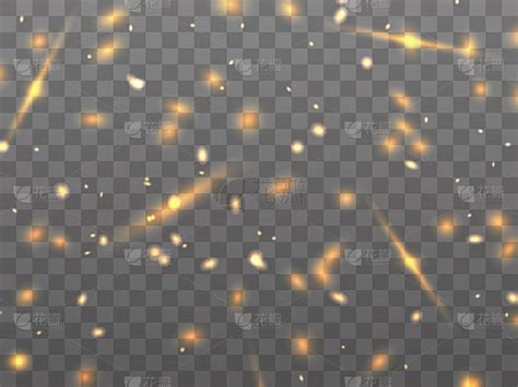 在透明背景上发光的光。发光粒子橙色，神奇的光芒。闪闪发光的光。星尘。为横幅、海报和贺卡设计一个模板。素材 花瓣网