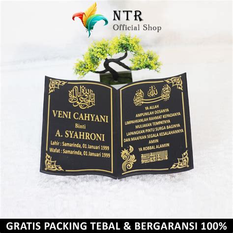 Jual Papan Prasasti Tulisan Nama Batu Nisan Makam Bentuk Buku Alquran