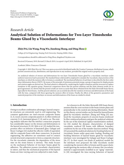Pdf Analytical Solution Of Deformations For Two Layer Timoshenko