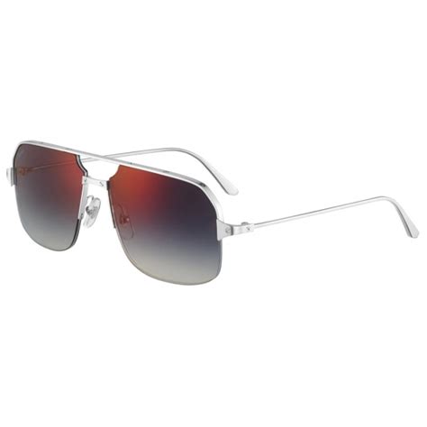 Cartier Caravan Brushed Platinum Finish Metal Blue Lenses With Red