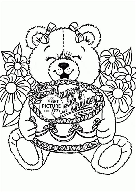 Happy Birthday Coloring Page Teddy Bear Happy Birthday Coloring Page