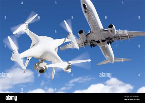 Unmanned Aircraft System Quadcopter Drone In The Air Too Close To