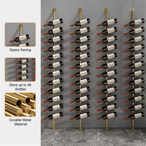 Industrial Gold Floor Wine Rack Metal 4 Piece 48 Bottle Vertical Tall