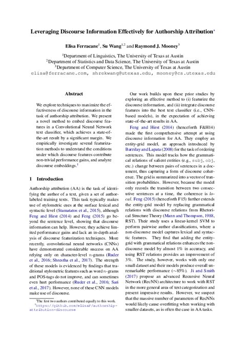 Pdf Leveraging Discourse Information Effectively For Authorship Attribution