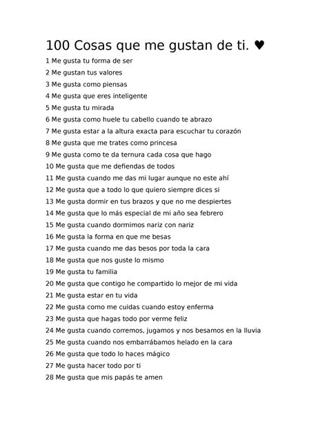 100 Cosas Que Me Gustan De Ti ♥ 1 Me Gusta Tu Forma De Ser 2 Me