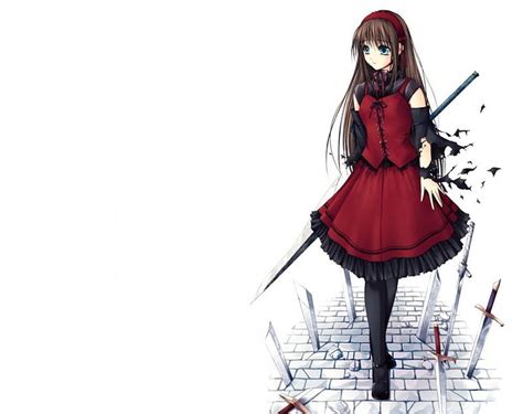 Anime Girl Sword Brown Hair