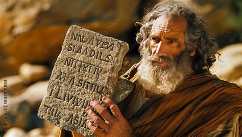Stunning 4k Image Of Moses With The Ten Commandments Inscribed On Stone Tablets A Detailed