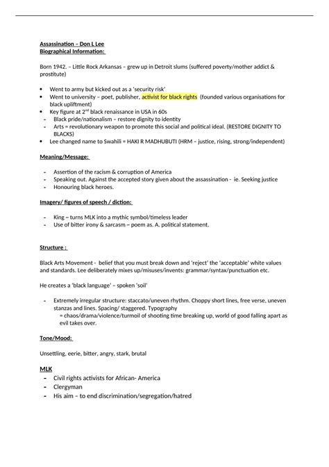 Summary Assassination Poem Analysis English Home Language Stuvia Sa