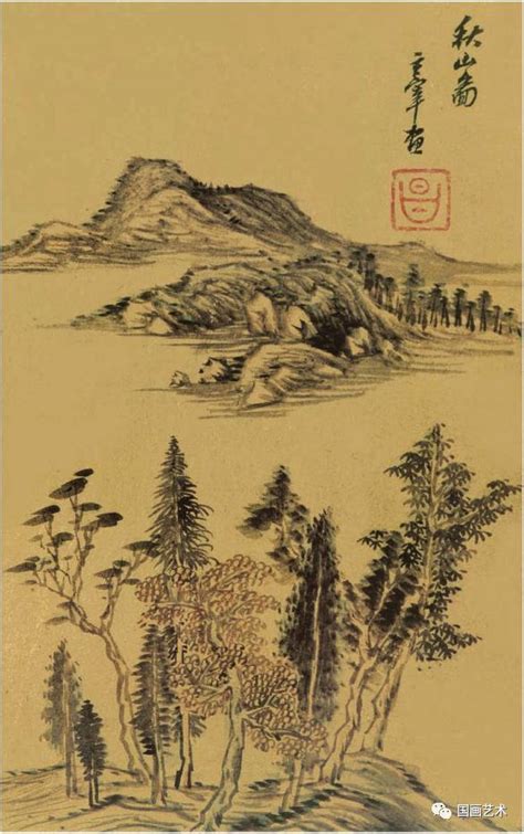 董其昌山水画册页 董其昌题跋 董其昌山水小品 大山谷图库