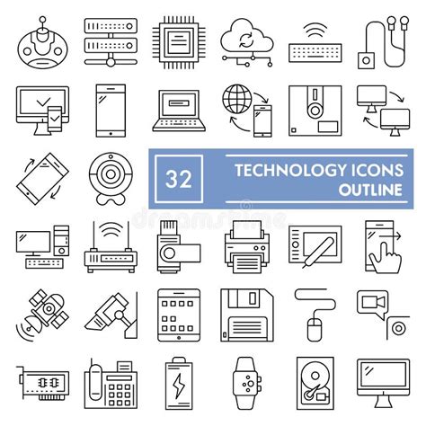 Technology Thin Line Icon Set Device Symbols Collection Vector
