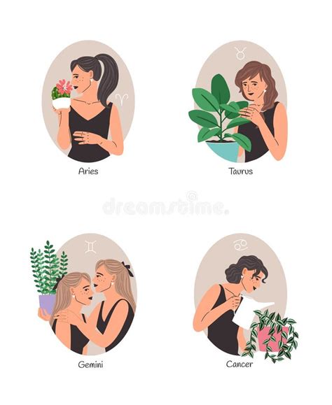 Zodiac Collection Astrological Set With Beautiful Girls Aries Taurus