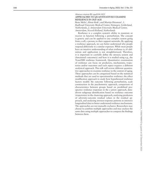 Pdf Approaches To Quantitatively Examine Resilience In Old Age