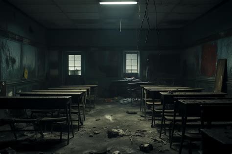 Abandoned Dark Classroom With Zombie Old Memories Of A Place That