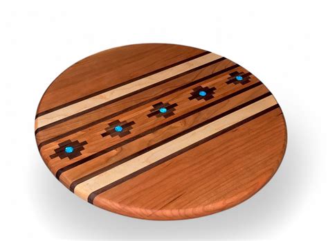 Walnut Lazy Susan With Turquoise Inlay Design Oz Designs
