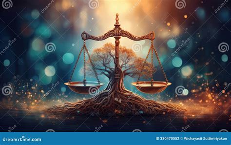 A Symbolic Representation Of Justice Featuring A Scale Intertwined With A Tree Conveying