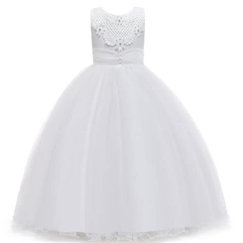Robe de Mariage Cérémonie Fille en Tulle Sans Manches Robe Longue