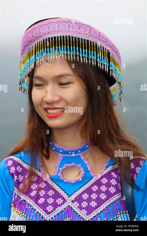 Vietnam Bac Ha Market Flower Hmong Women In Traditional Dress The