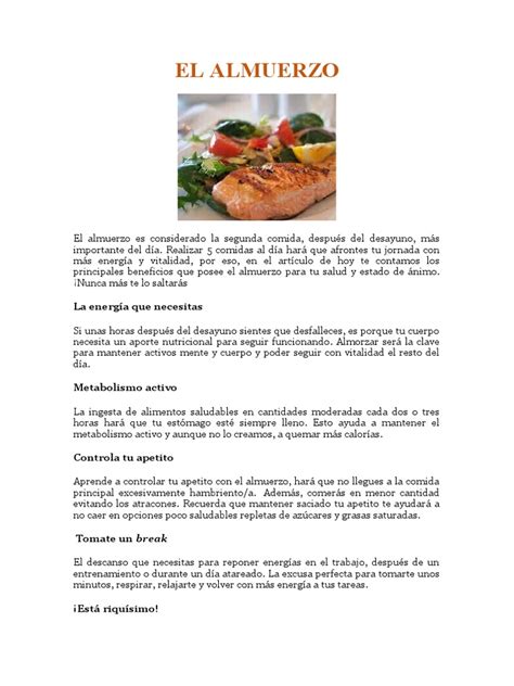 Beneficios Del Almuerzo Para La Salud Pdf