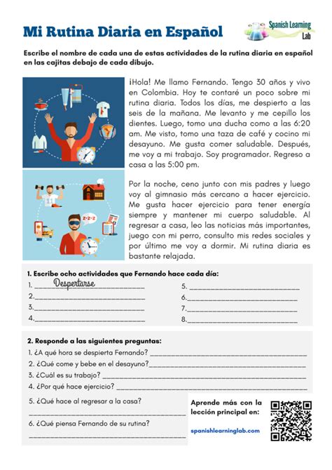Mi Rutina Diaria En Español Hoja De Trabajo En Pdf Spanish