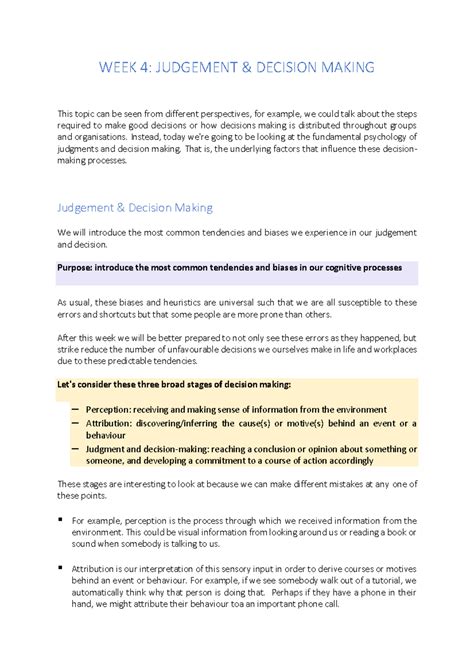 Week Notes Week Judgement Decision Making This Topic Can Be